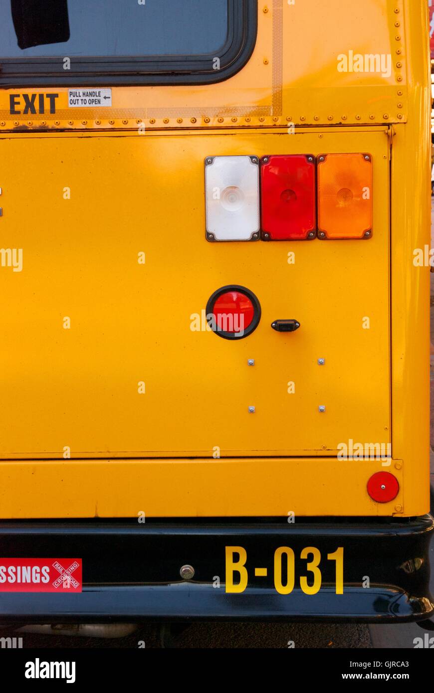 Yellow School Bus Bumper and Tail LIghts Stock Photo - Alamy