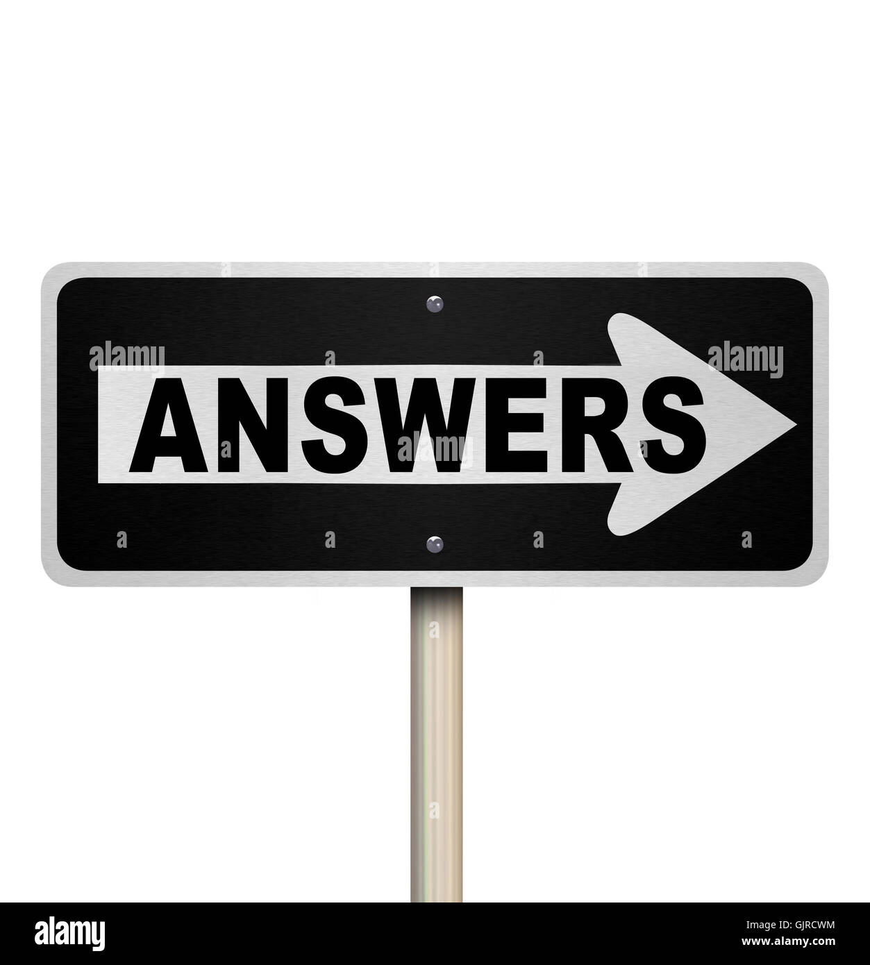 One Way Road SIgn Answers Word Directions Stock Photo - Alamy