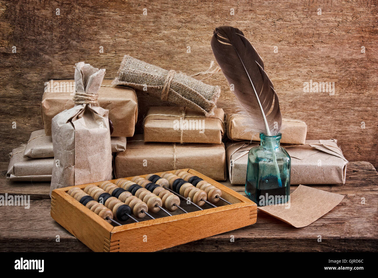 Still Life in a warehouse with abacus Stock Photo - Alamy