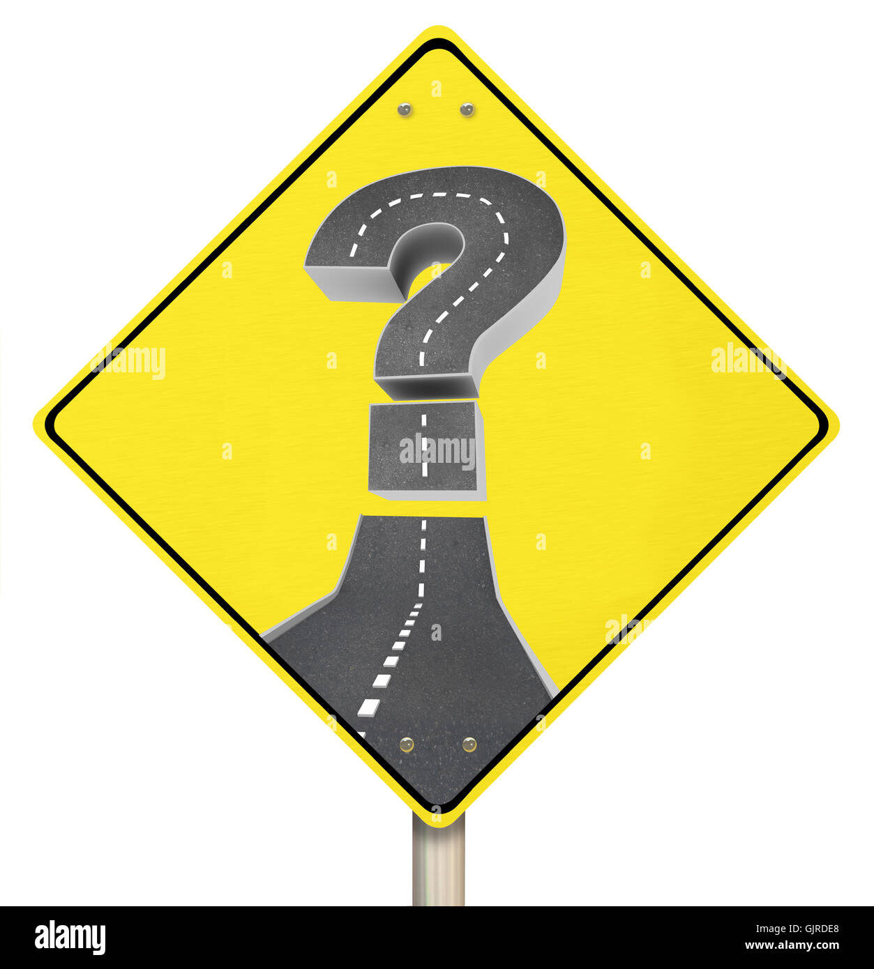 Question Mark Road on Yellow Warning Sign Confusion Stock Photo - Alamy