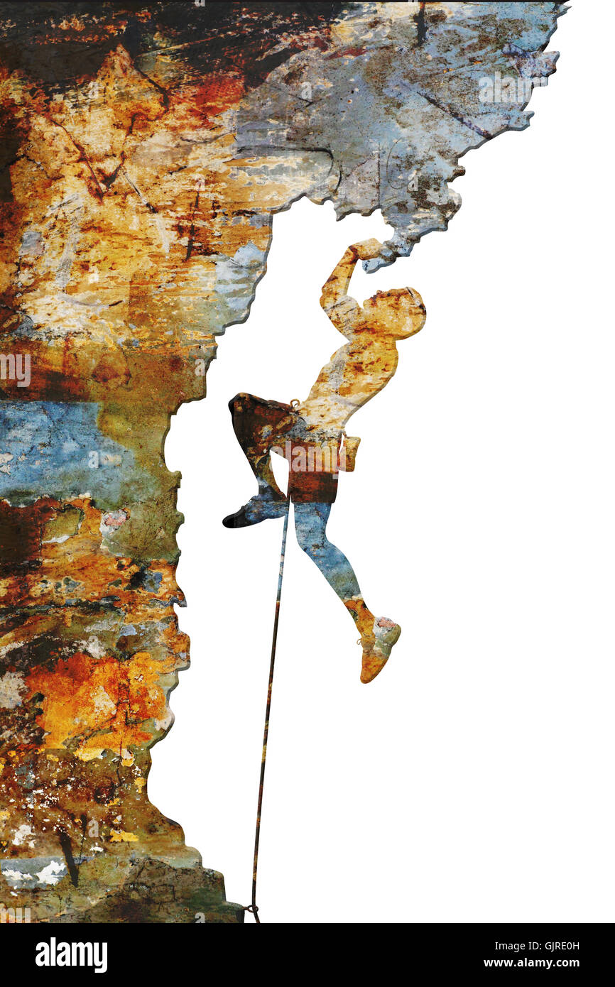 Illustration of a rock climber on an overhang with colorful abstract ...