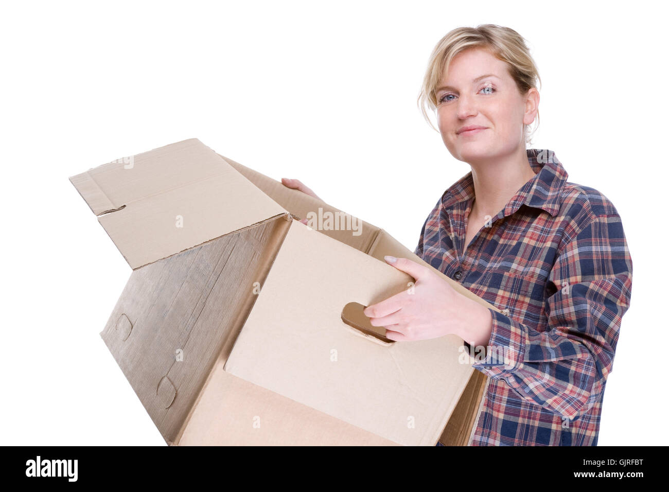 young woman with moving box Stock Photo - Alamy