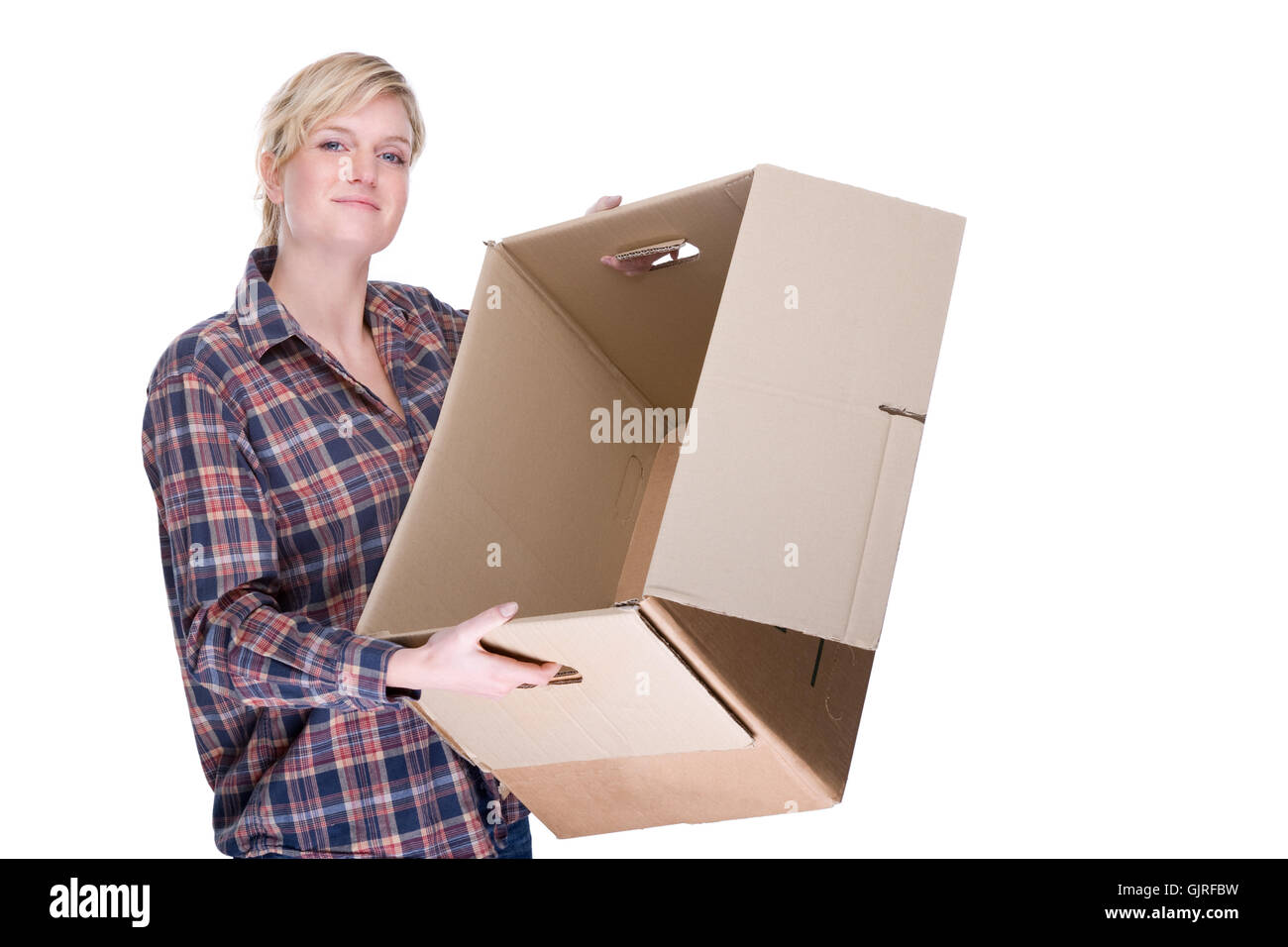 young woman with moving box Stock Photo - Alamy