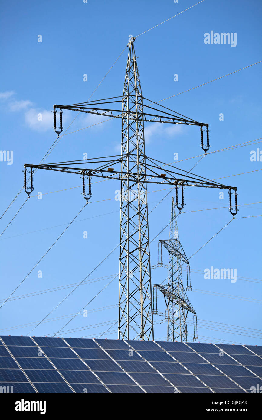 solar cells and pylon Stock Photo - Alamy