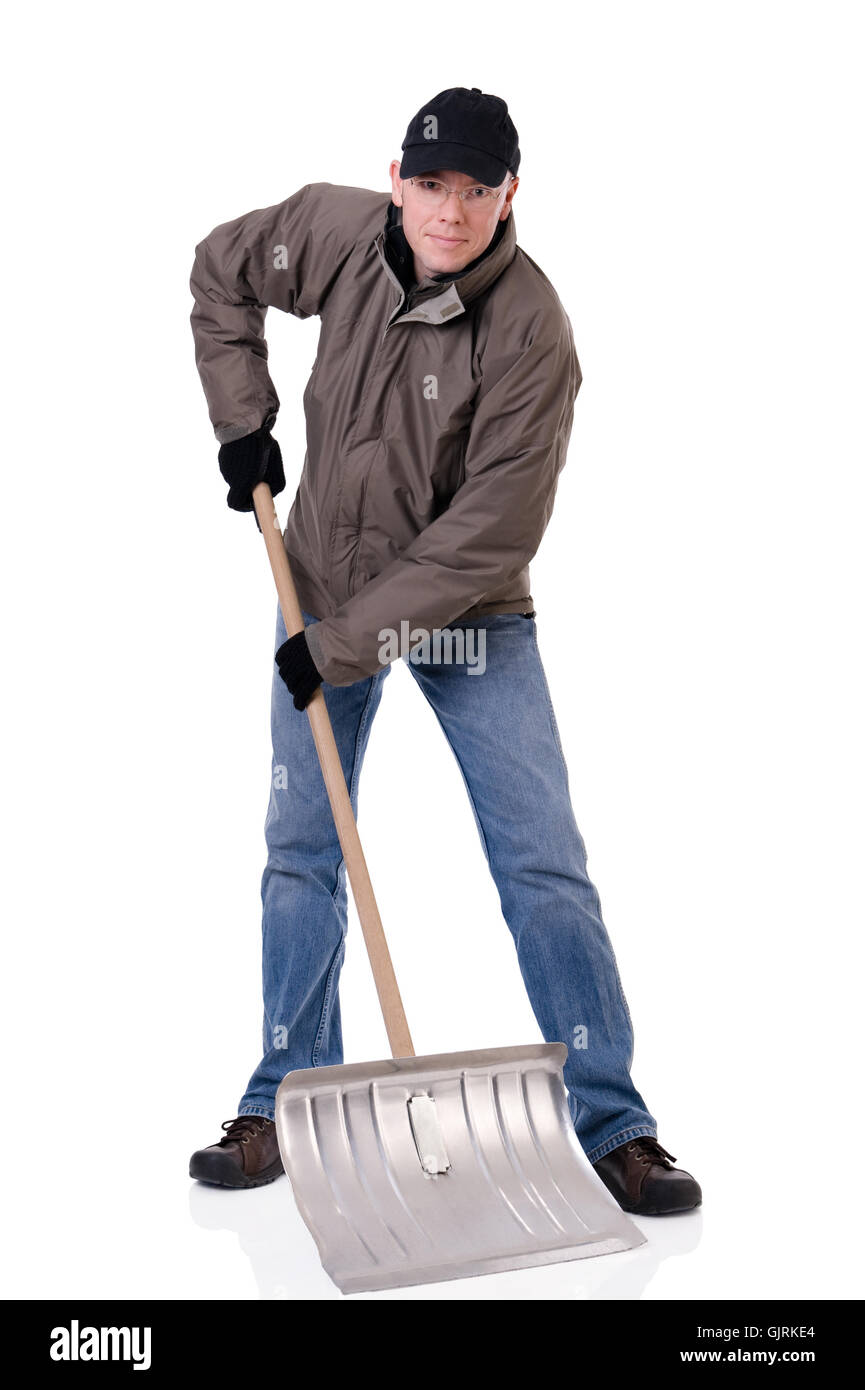 man with snow shovel Stock Photo - Alamy