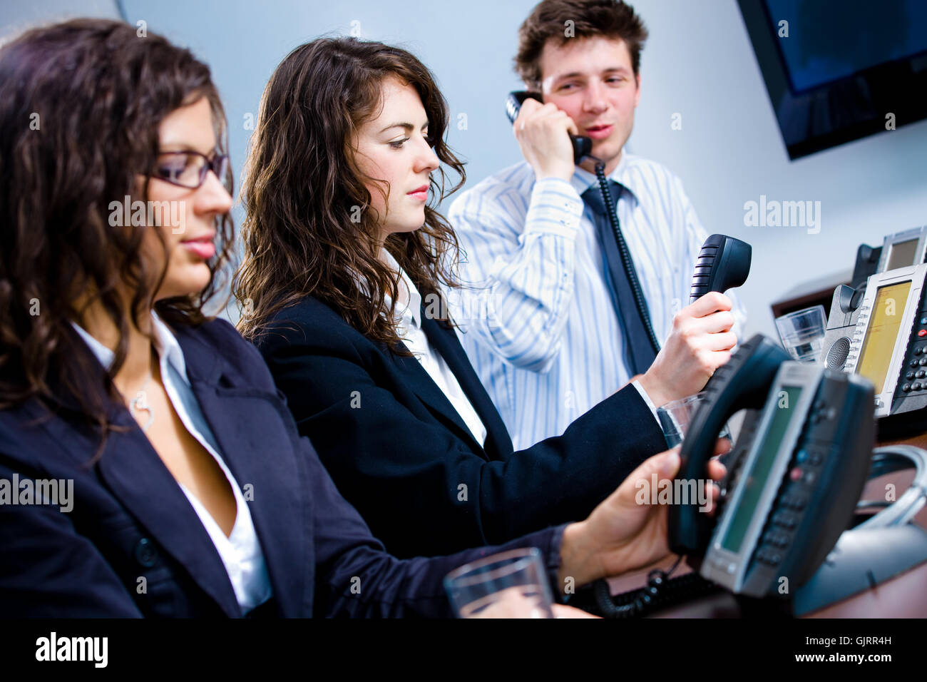 Office workers team man talk phone hi-res stock photography and images ...