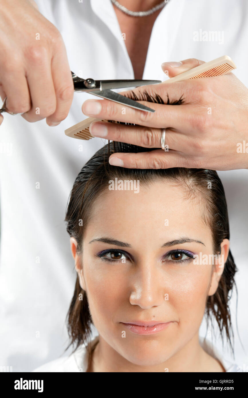 Hands combing cutting hair client hi-res stock photography and images ...