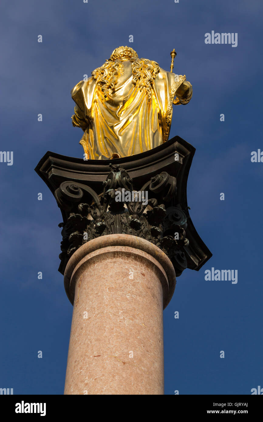 Closeup of the golden statue (Mariensäule) at the Marienplatz in the ...