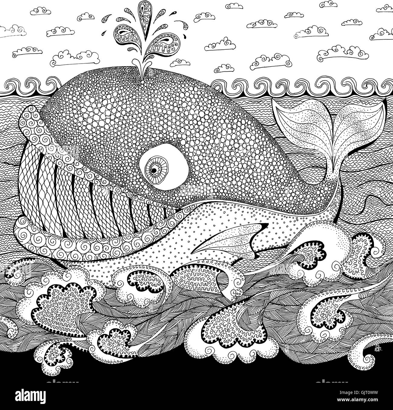 Ocean monster illustration Black and White Stock Photos & Images - Alamy