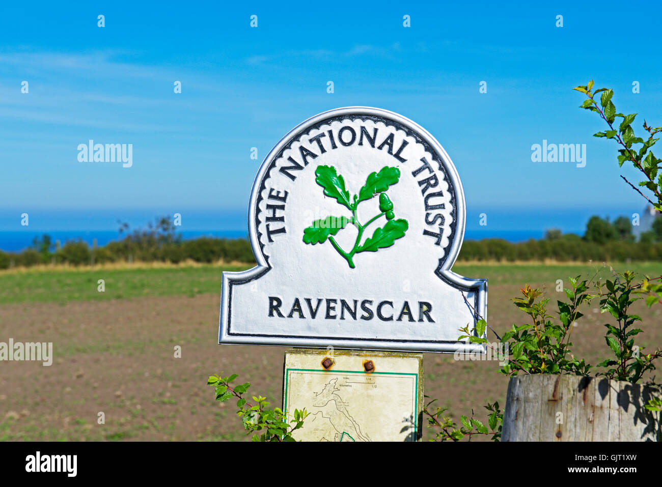 National Trust sign at Ravenscar, North Yorkshire, England, UK Stock ...