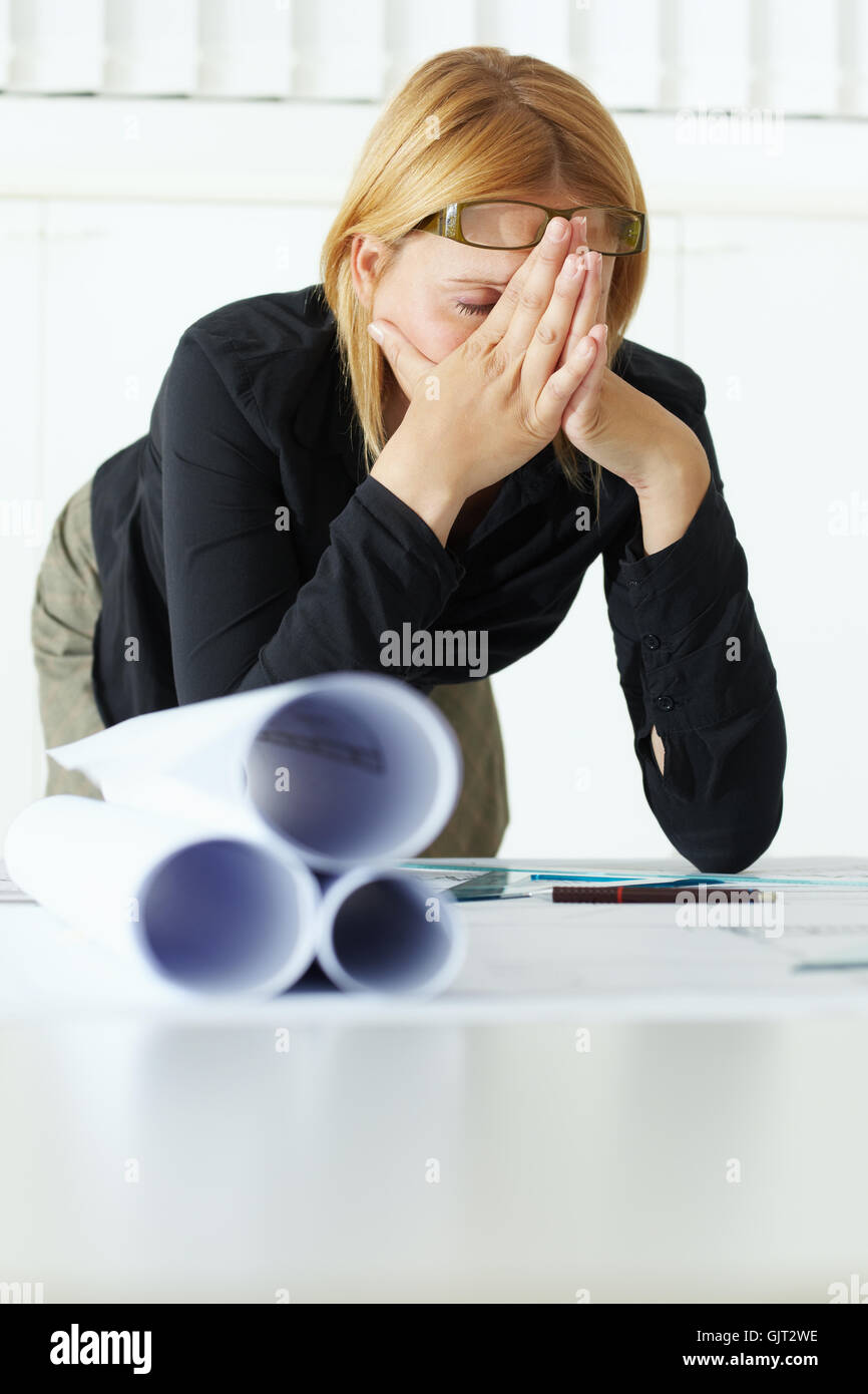 woman tired headache Stock Photo - Alamy