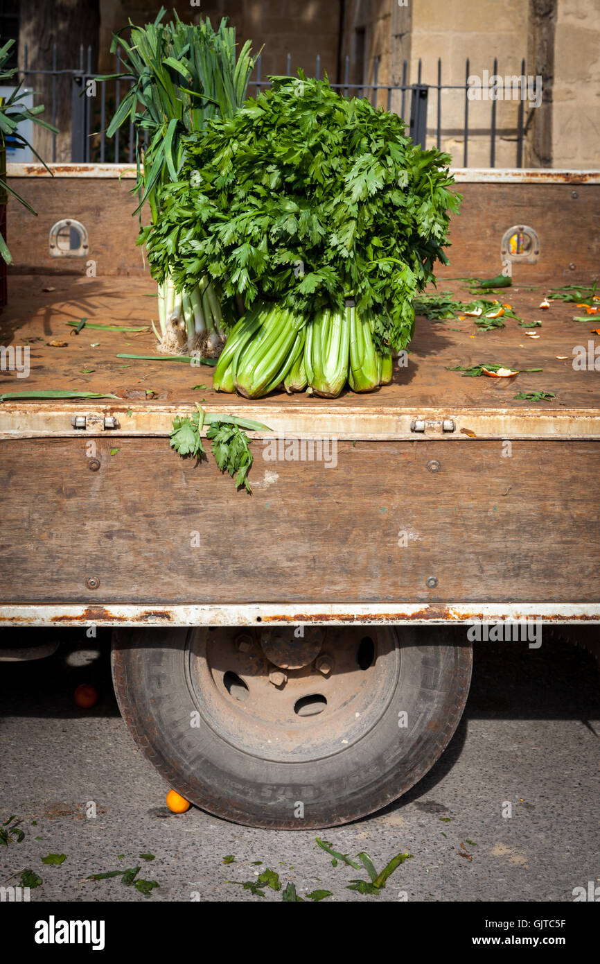 Vegetables stand in the base of a truck Stock Photo - Alamy