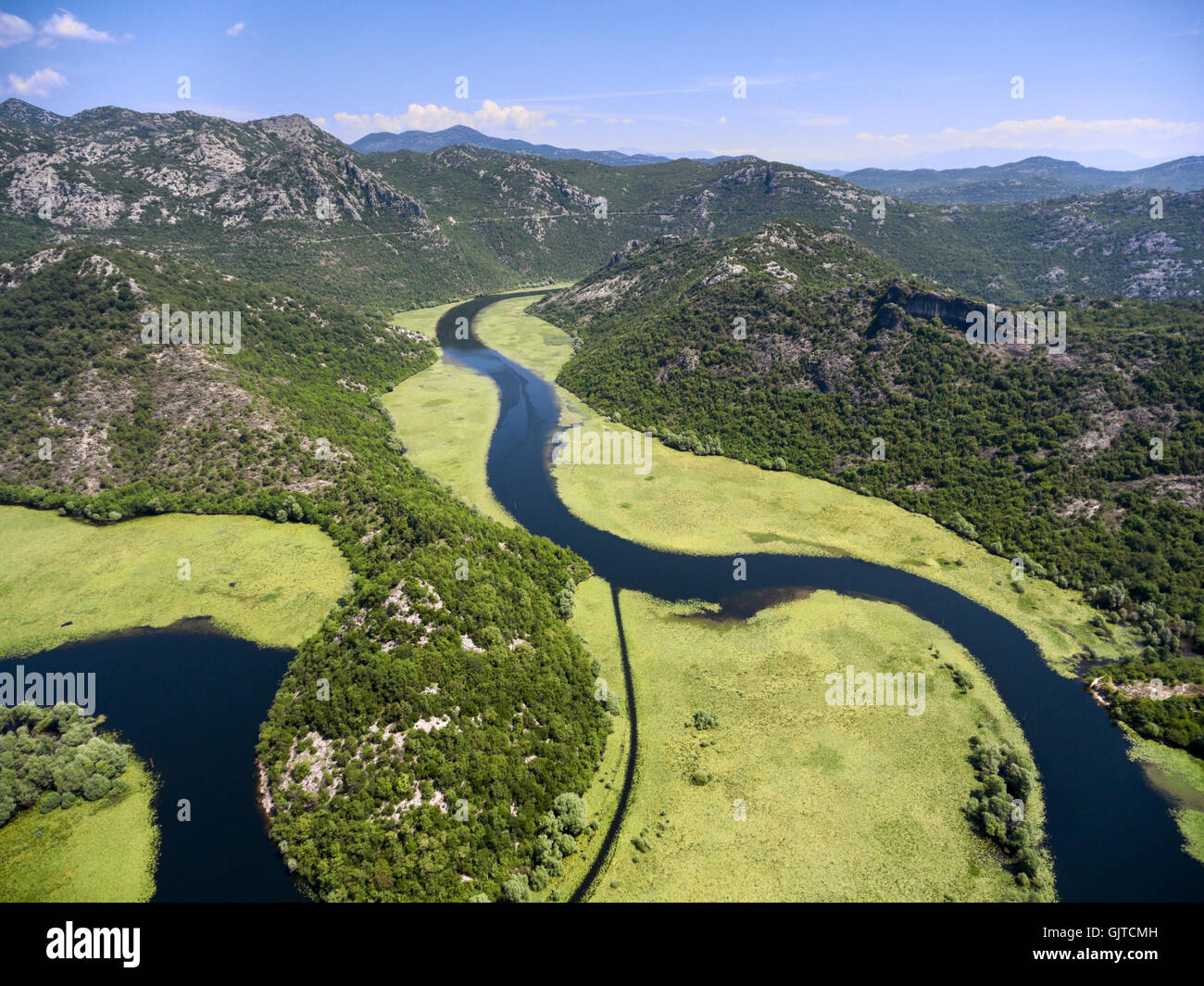 Aerial view of watercourse bend of Rjieka Crnojevica. Beauty nature of ...