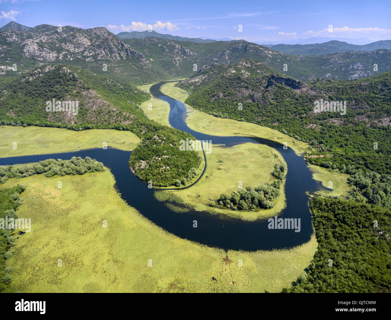 Watercourse bend of river Rjieka Crnojevica. Beauty nature in mountains ...