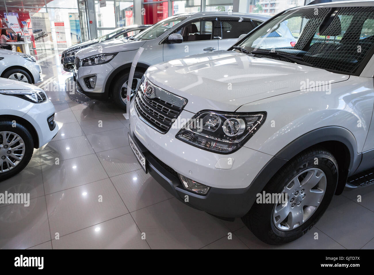 ST. PETERSBURG, RUSSIA — CIRCA AUG, 2016: The new Kia Mohave car stands ...