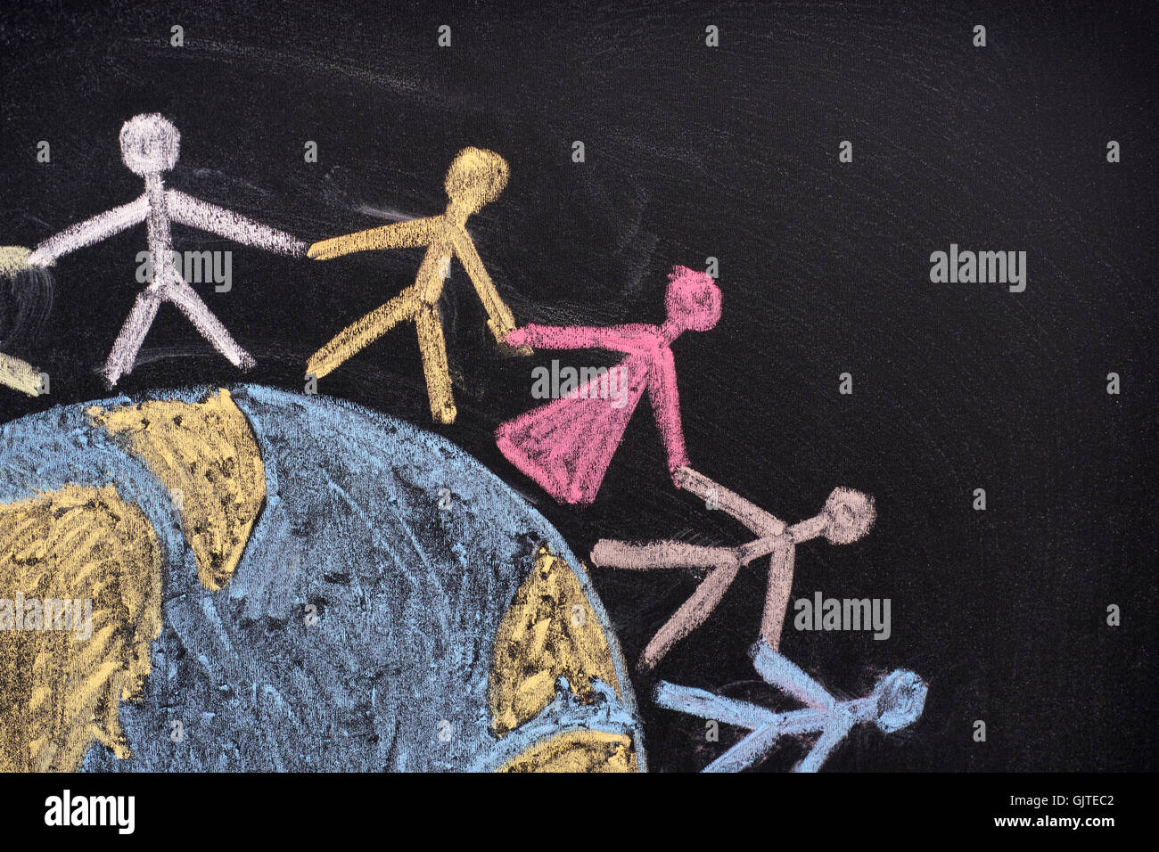 Group of people around the world. Chalk drawing Stock Photo - Alamy