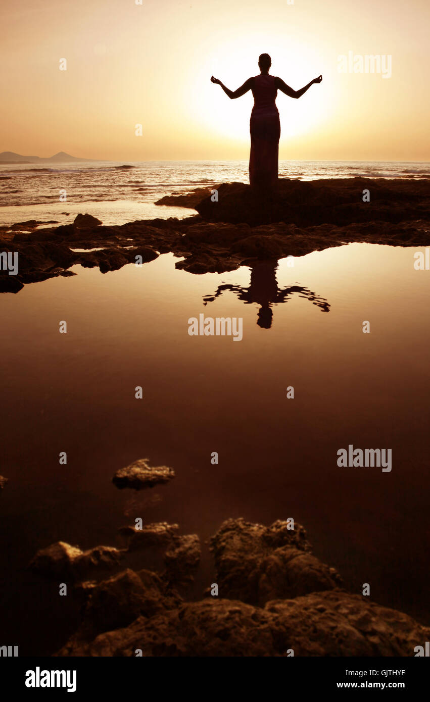 woman sunset dawn Stock Photo - Alamy