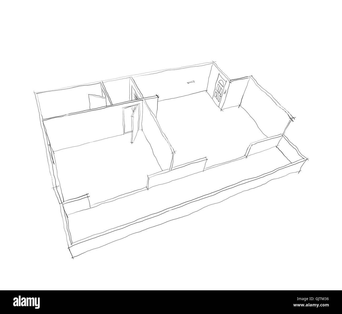 2d interior pen freehand sketch drawing on white background of empty ...