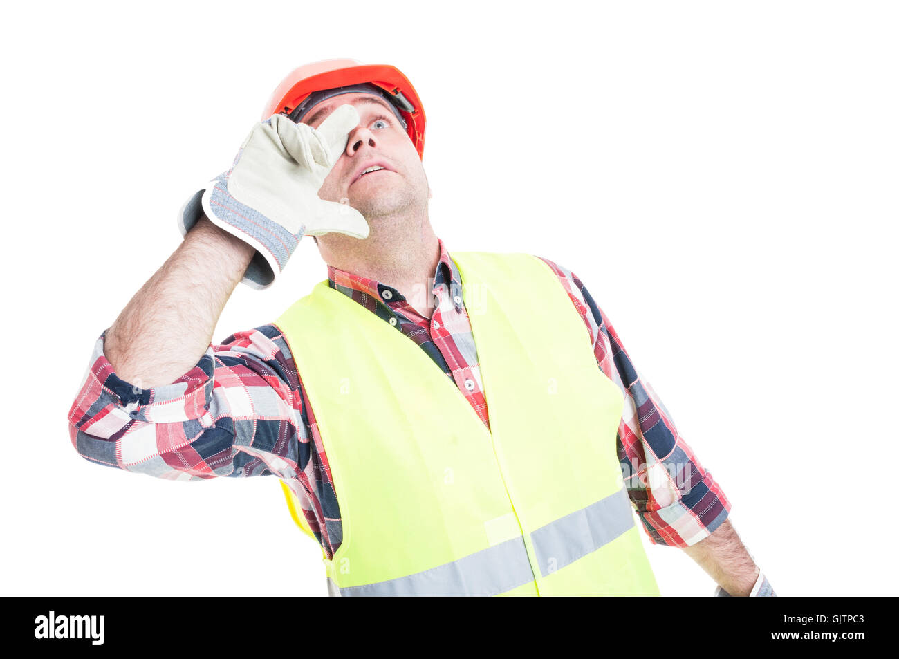 Young engineer screaming out loud and saying something isolated on ...