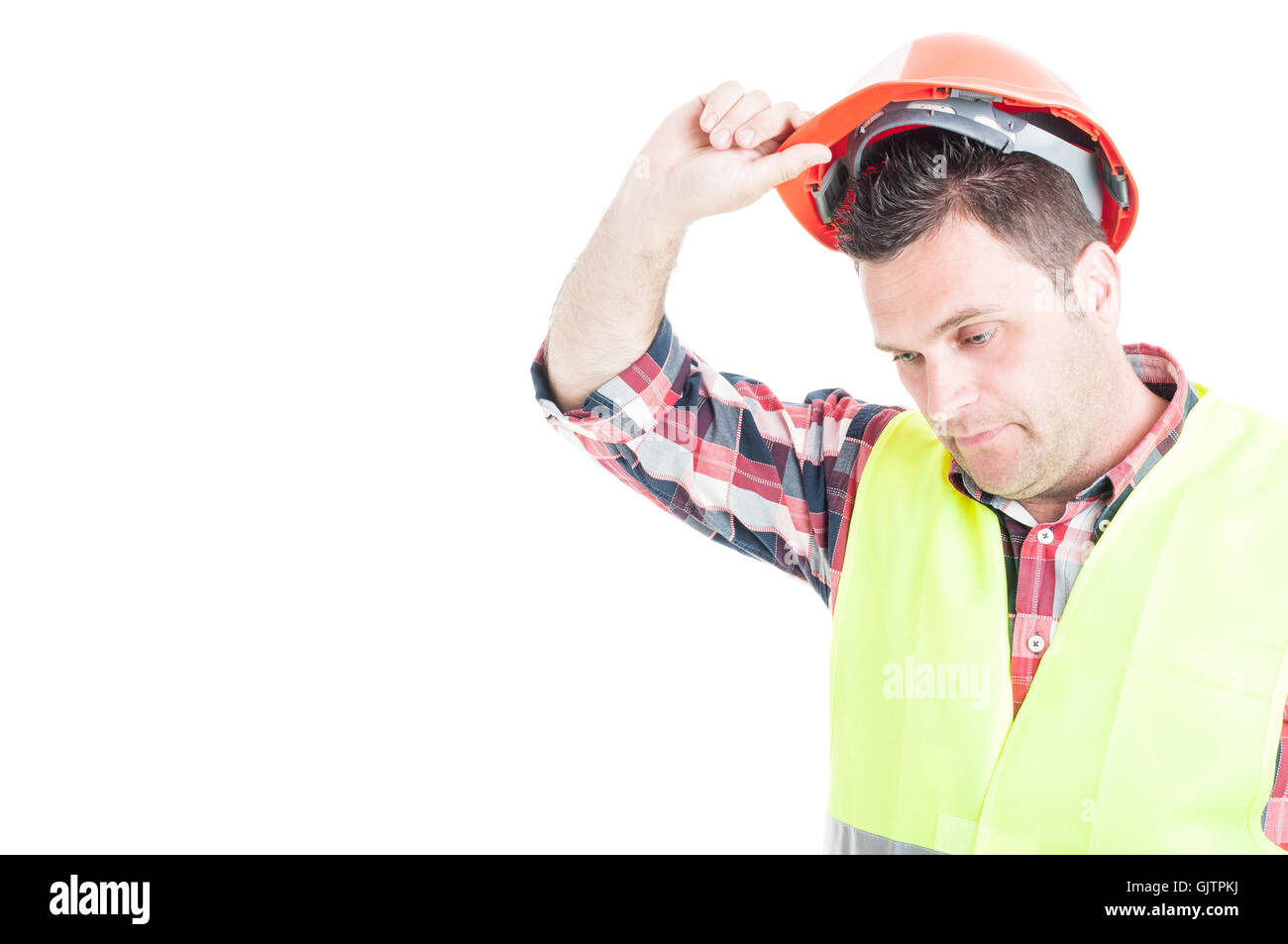 Sad engineer giving up work as failure concept isolated on white ...