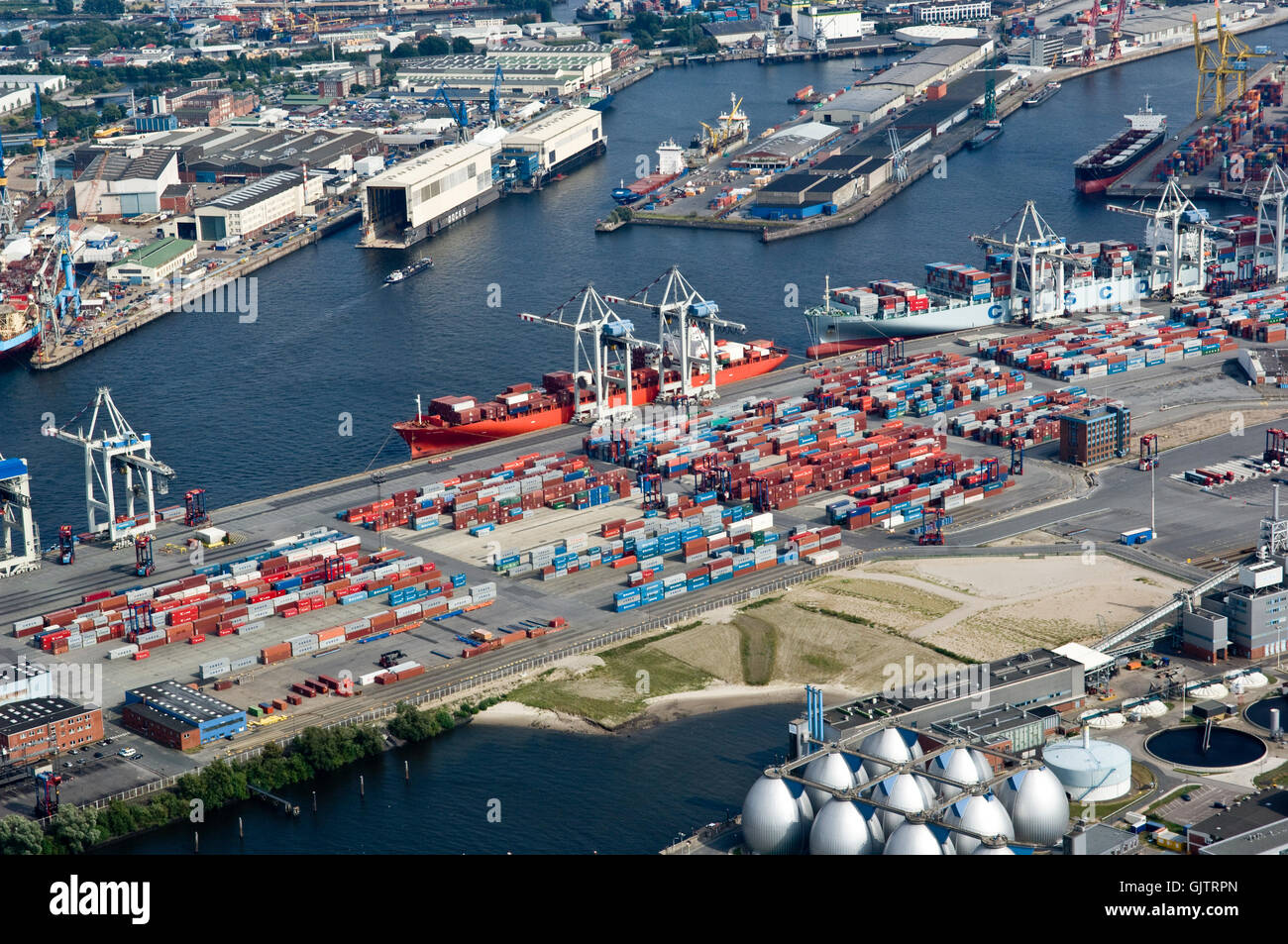 hamburg aerial view container port Stock Photo - Alamy