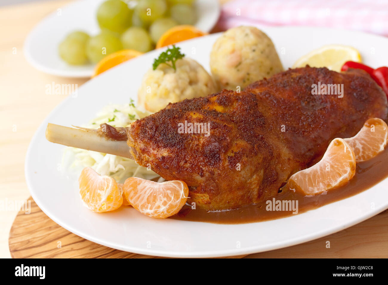 goose leg with sauce,dumplings-fried Stock Photo - Alamy