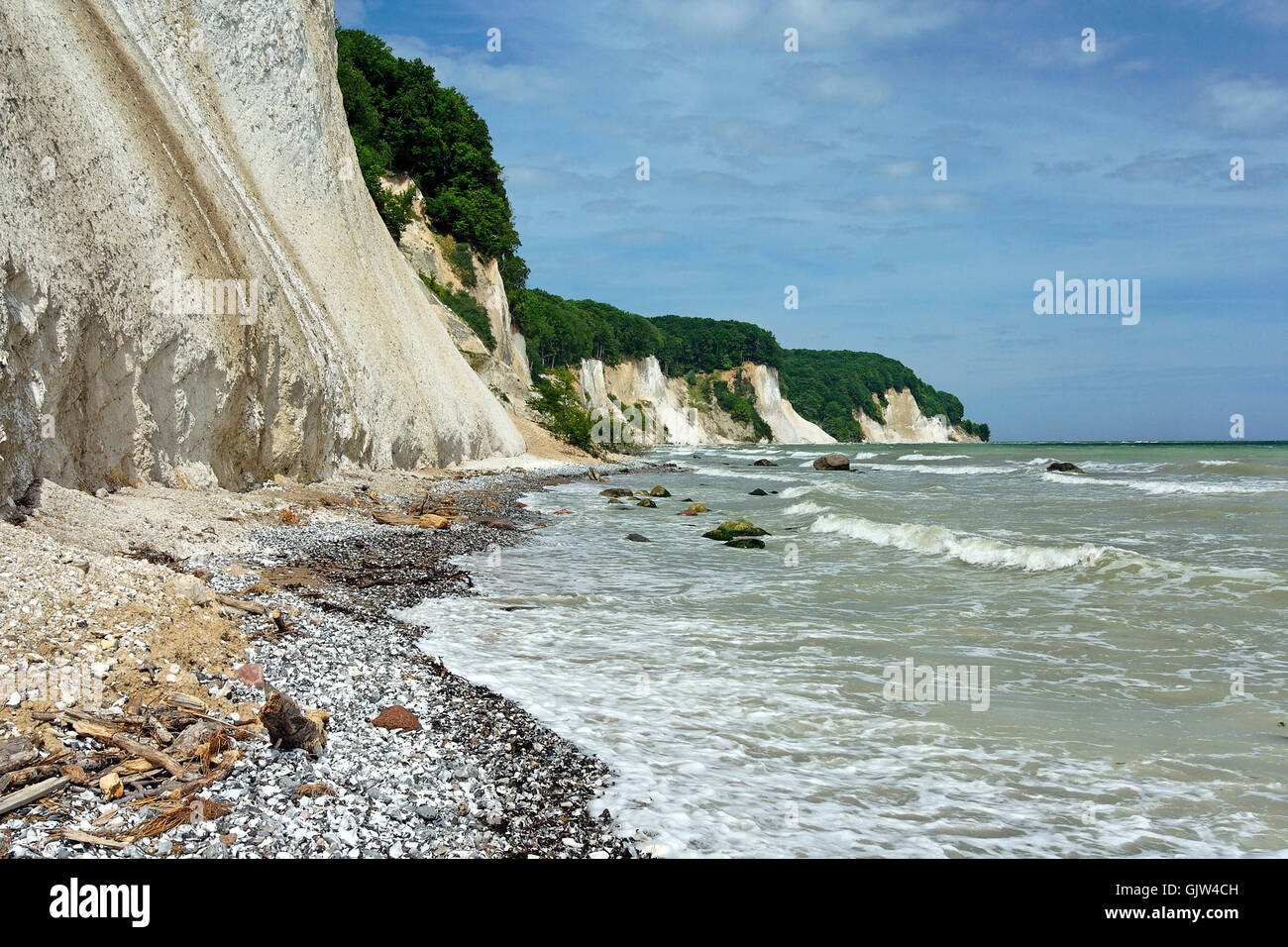 Chalk cliffs on the island Rugen (Rugia). The German Baltic Sea coast ...