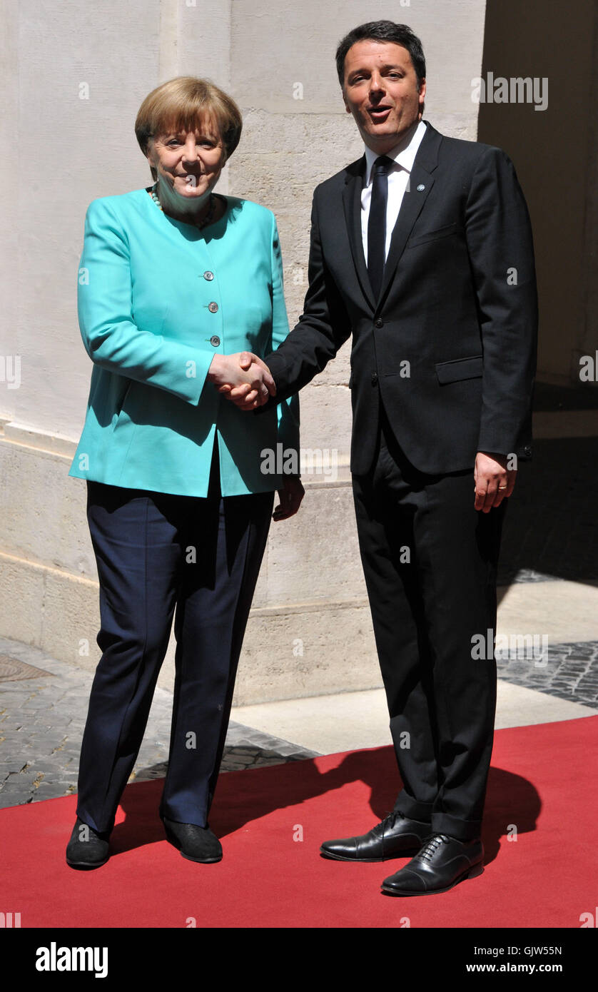Italian Prime Minister Matteo Renzi meets with German Chancellor Angela ...