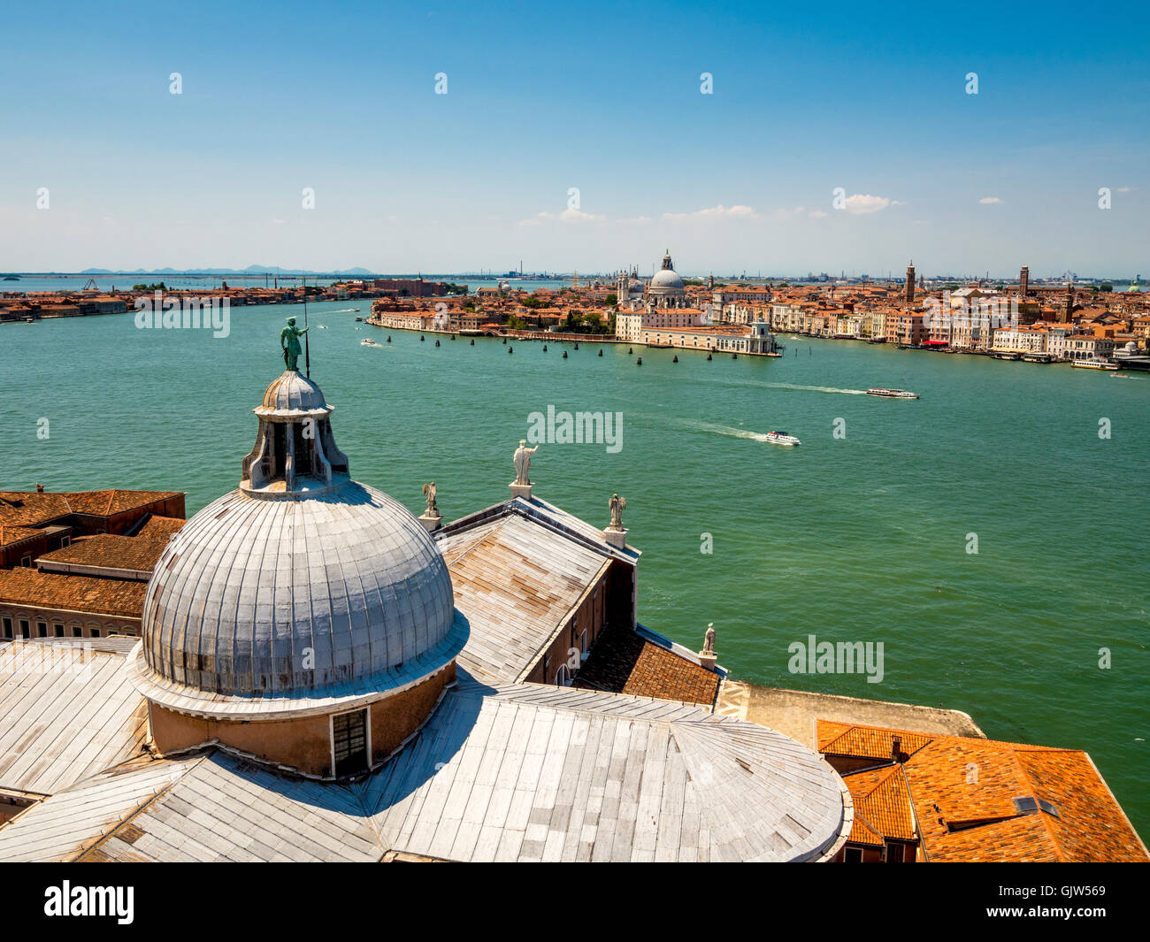 Aerial view of the dome and roof of San Giorgio Maggiore church with ...