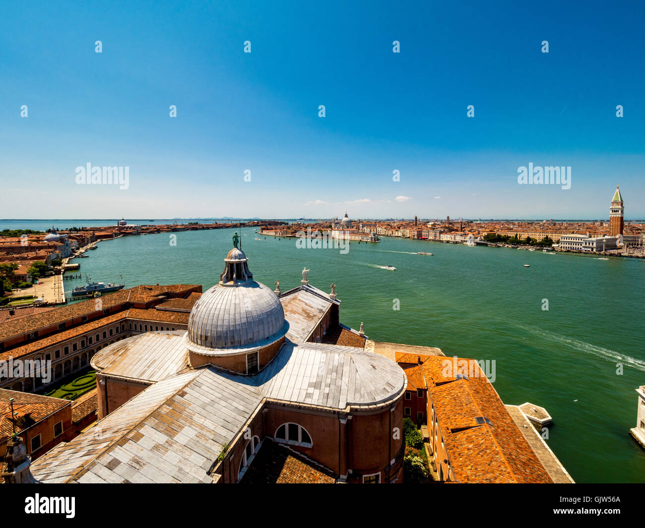 Aerial view of the dome and roof of San Giorgio Maggiore church with ...