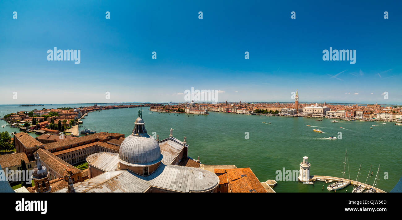 Aerial view of the dome and roof of San Giorgio Maggiore church with ...