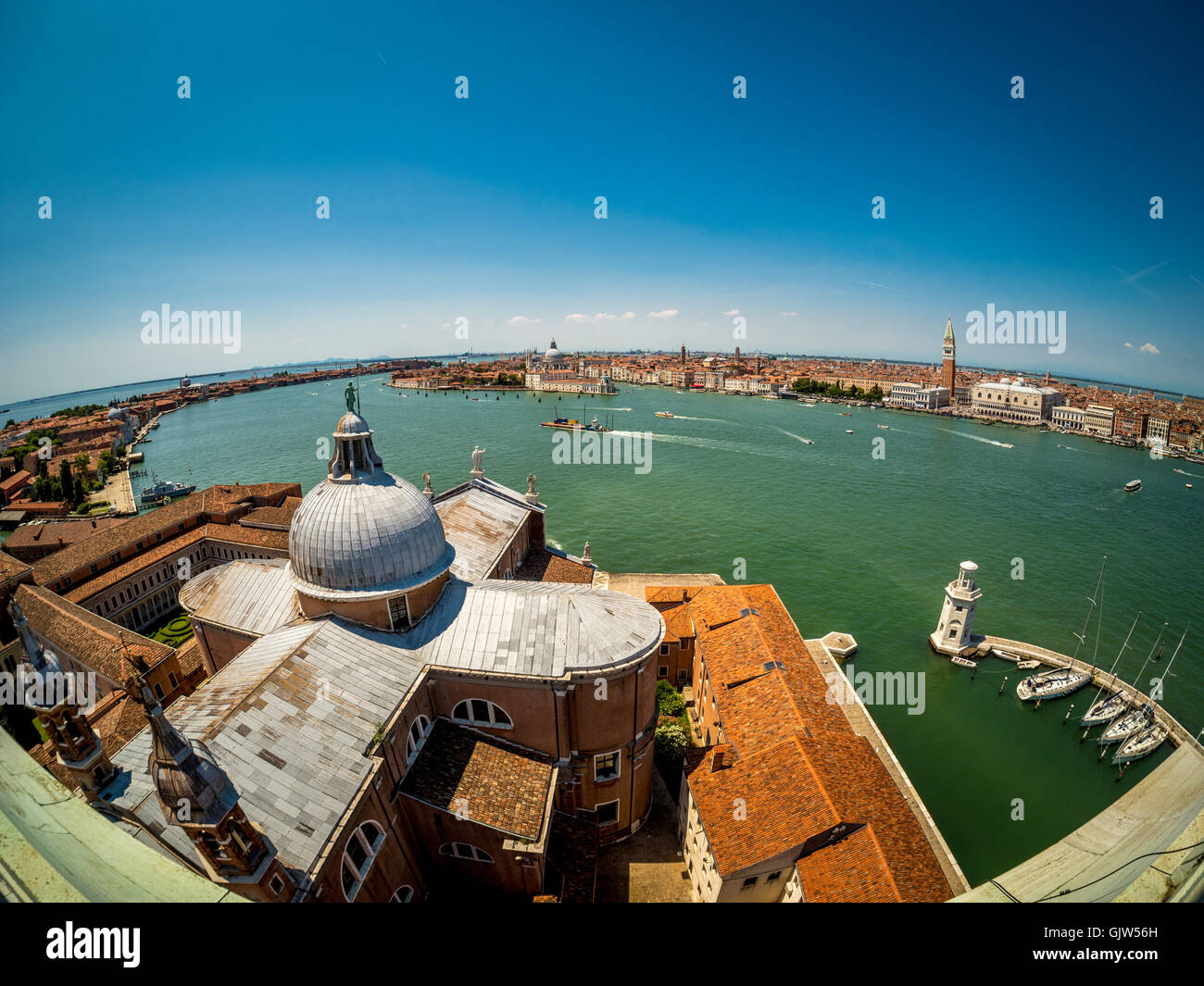 Aerial view of the dome and roof of San Giorgio Maggiore church with ...