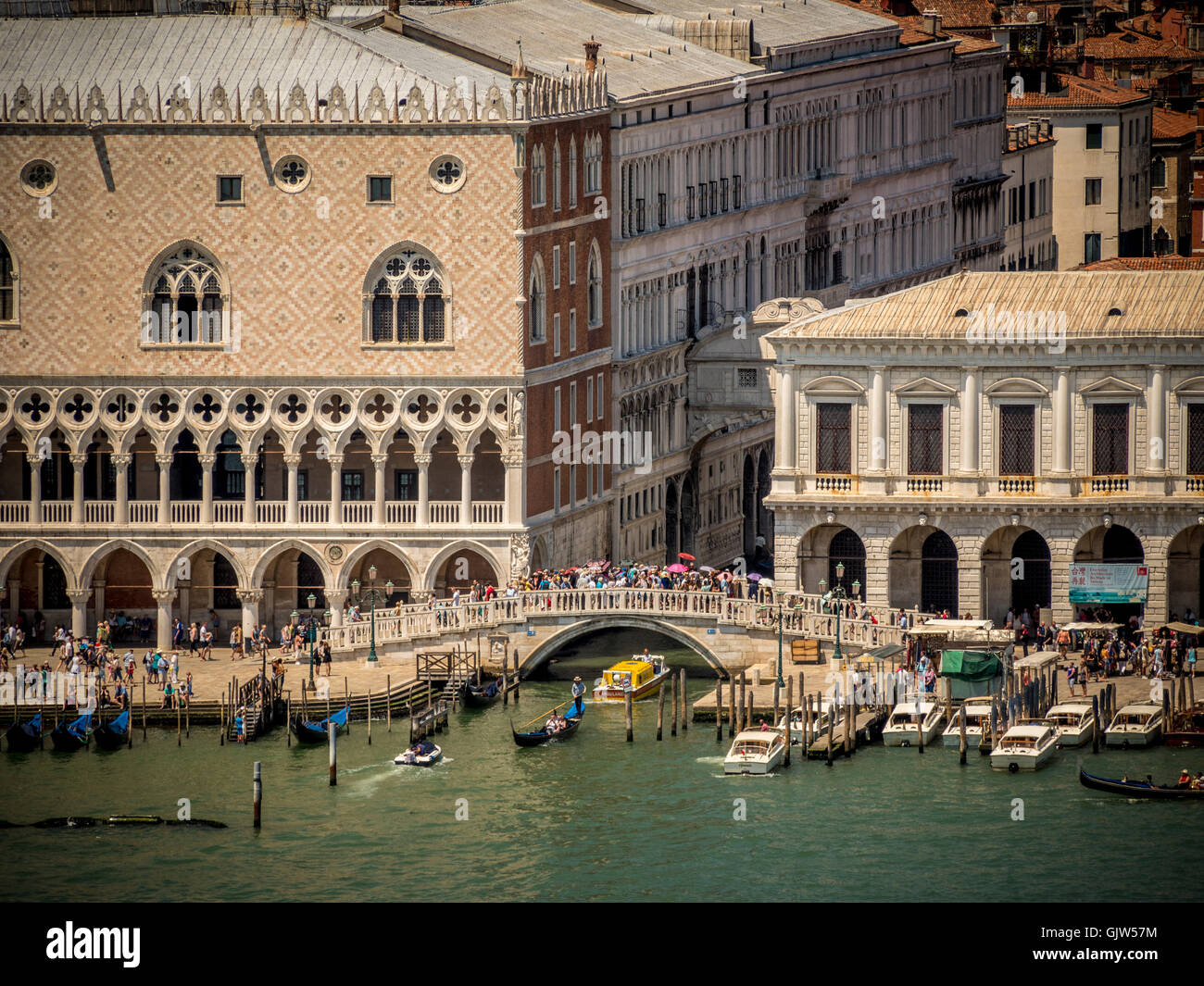 Aerial view of Doge's Palace, Bridge of Sighs and Piombi, with St Mark ...
