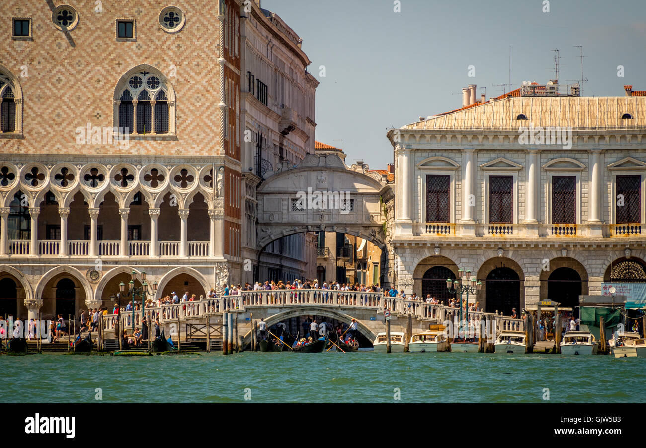 Aerial view of Doge's Palace, Bridge of Sighs and Piombi, with St Mark ...