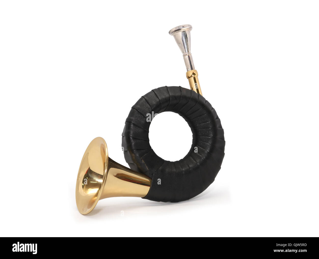 Nice vintage brass bugle on white background. Clipping path is included ...