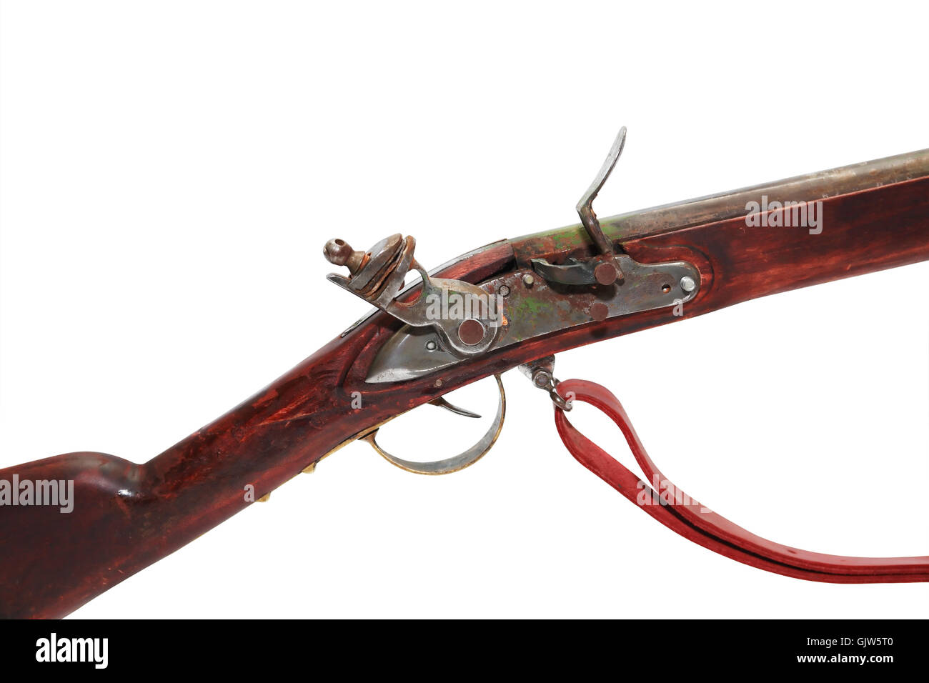 Closeup of ancient military smooth-bore gun on white background ...