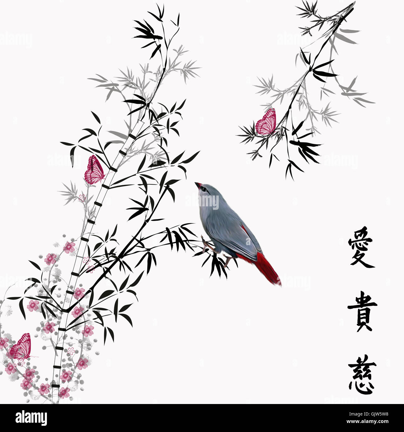 Bamboo with birds Cut Out Stock Images & Pictures - Alamy