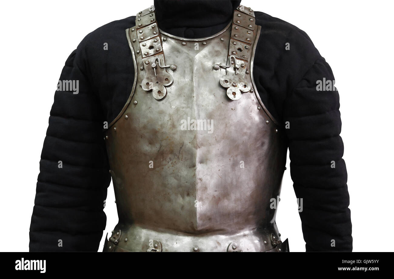 Closeup of ancient metal armour on white background Stock Photo - Alamy