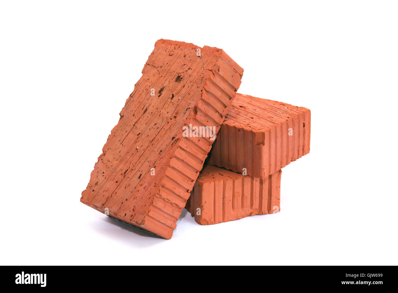 Stack of few red bricks on white background Stock Photo - Alamy