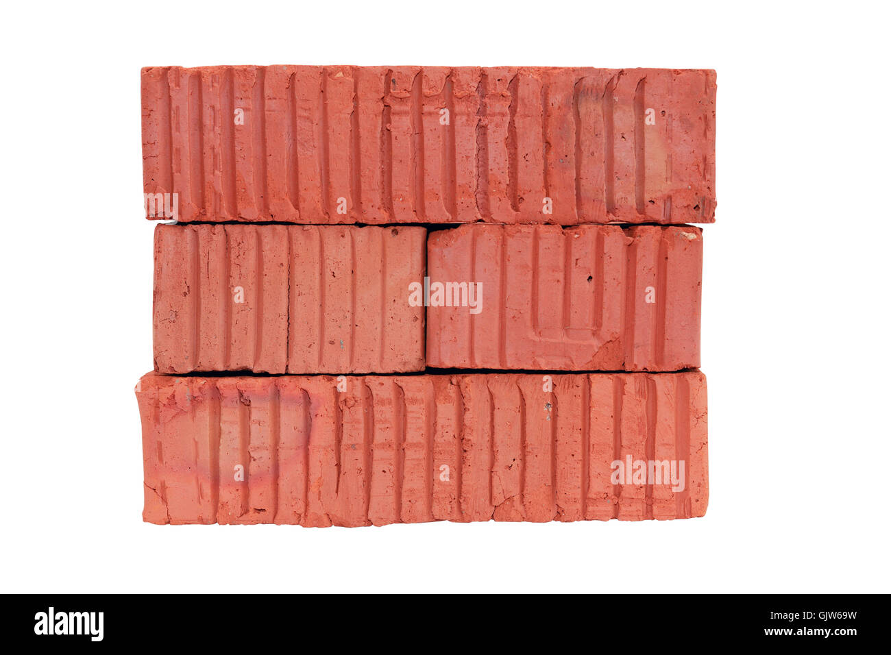 Stack of few red bricks on white background. Isolated with clipping ...