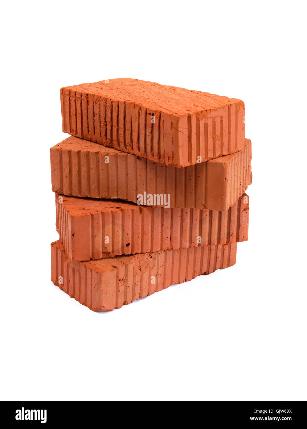 Stack of few red bricks on white background Stock Photo - Alamy