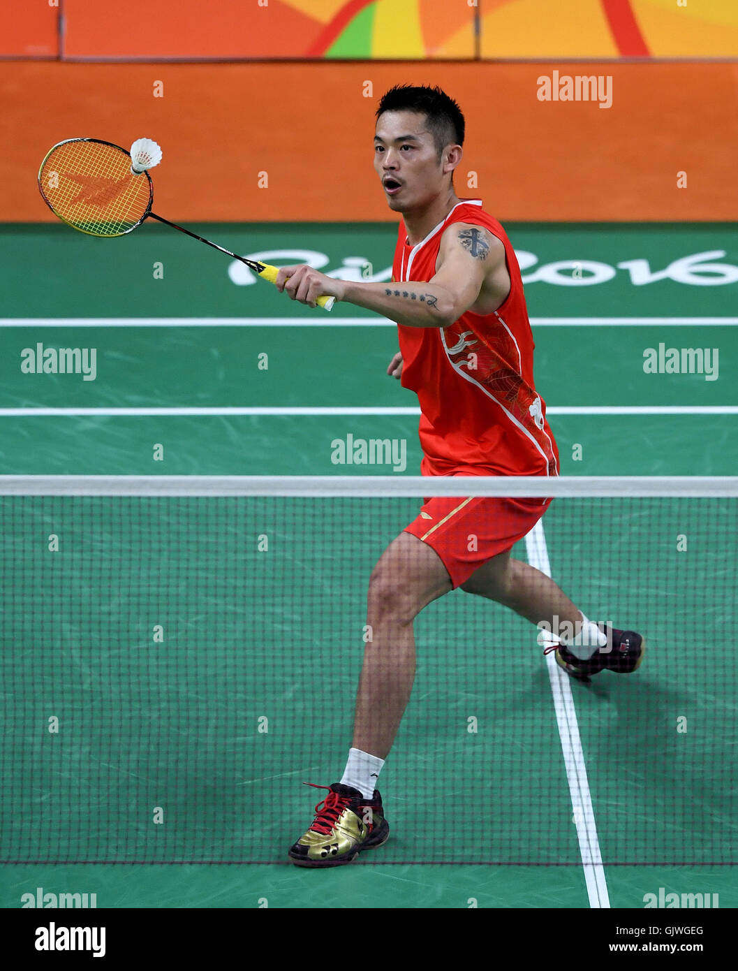 Rio De Janeiro, Brazil. 17th Aug, 2016. China's Lin Dan competes during ...