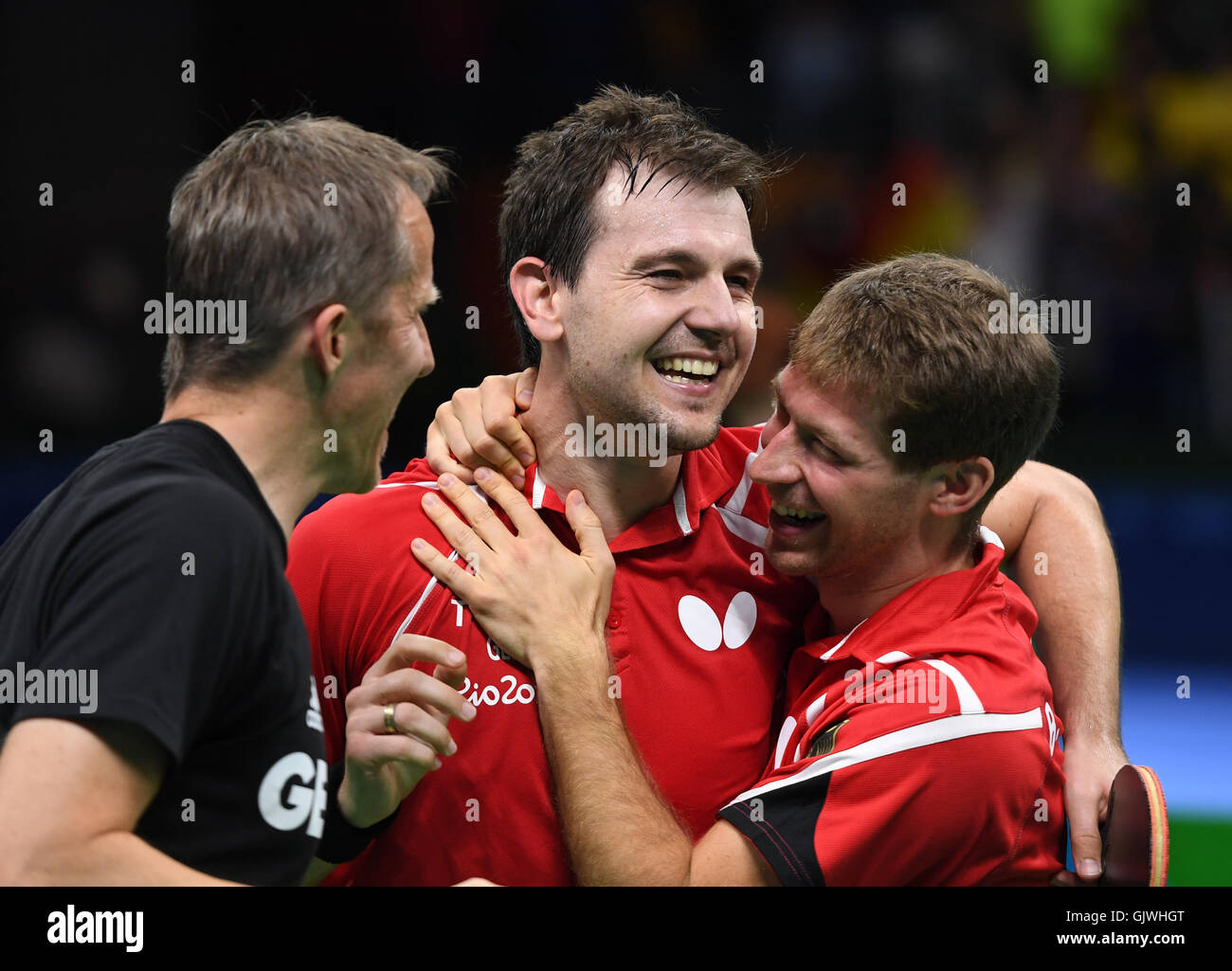 Rio De Janeiro, Brazil. 17th Aug, 2016. Germany's Timo Boll (C ...