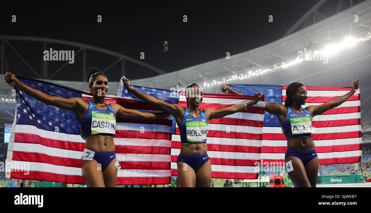 Rio de Janeiro, Brazil. 17th Aug, 2016. Brianna Rollins (C) of the USA ...