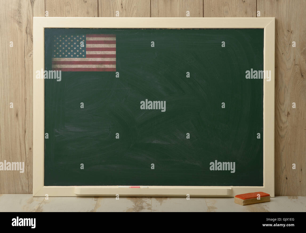 School board on wooden background with American flag Stock Photo - Alamy