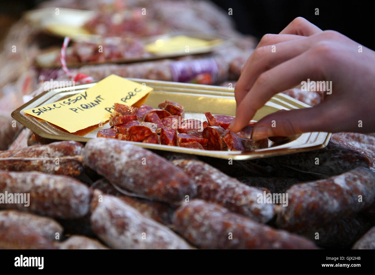 try salami testing Stock Photo - Alamy