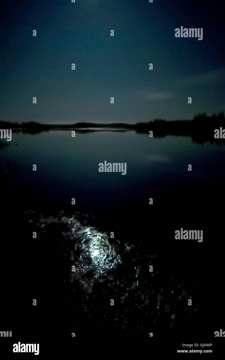 Moonlight Over Night Lake Stock Photo - Alamy