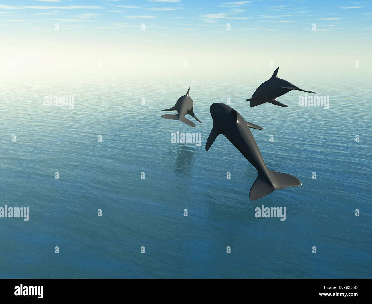 Three dolphins above the sea Stock Photo - Alamy