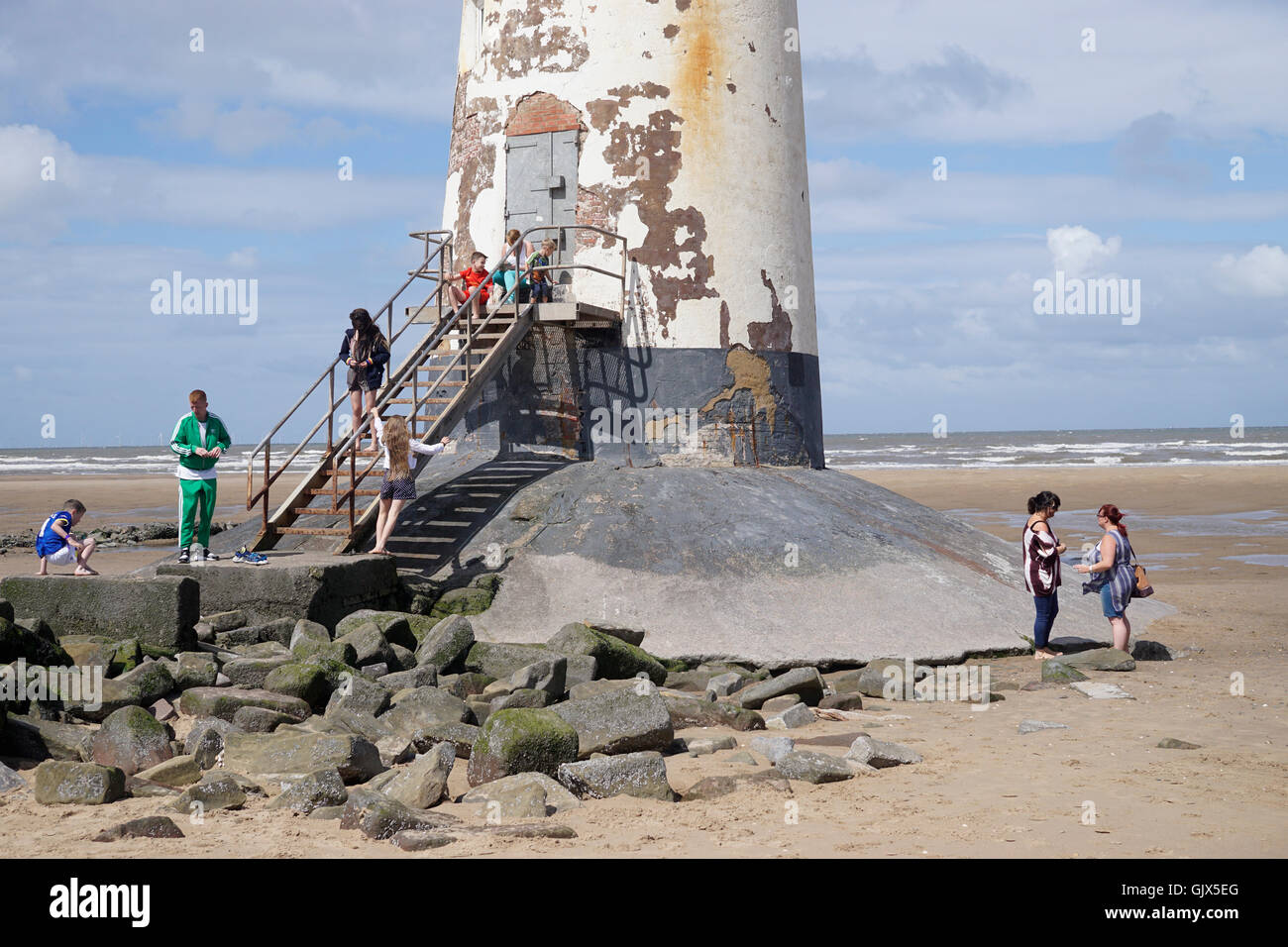 Point of Ayr lighthouse, Talacre Beach, Flintshire North Wales UK Stock ...
