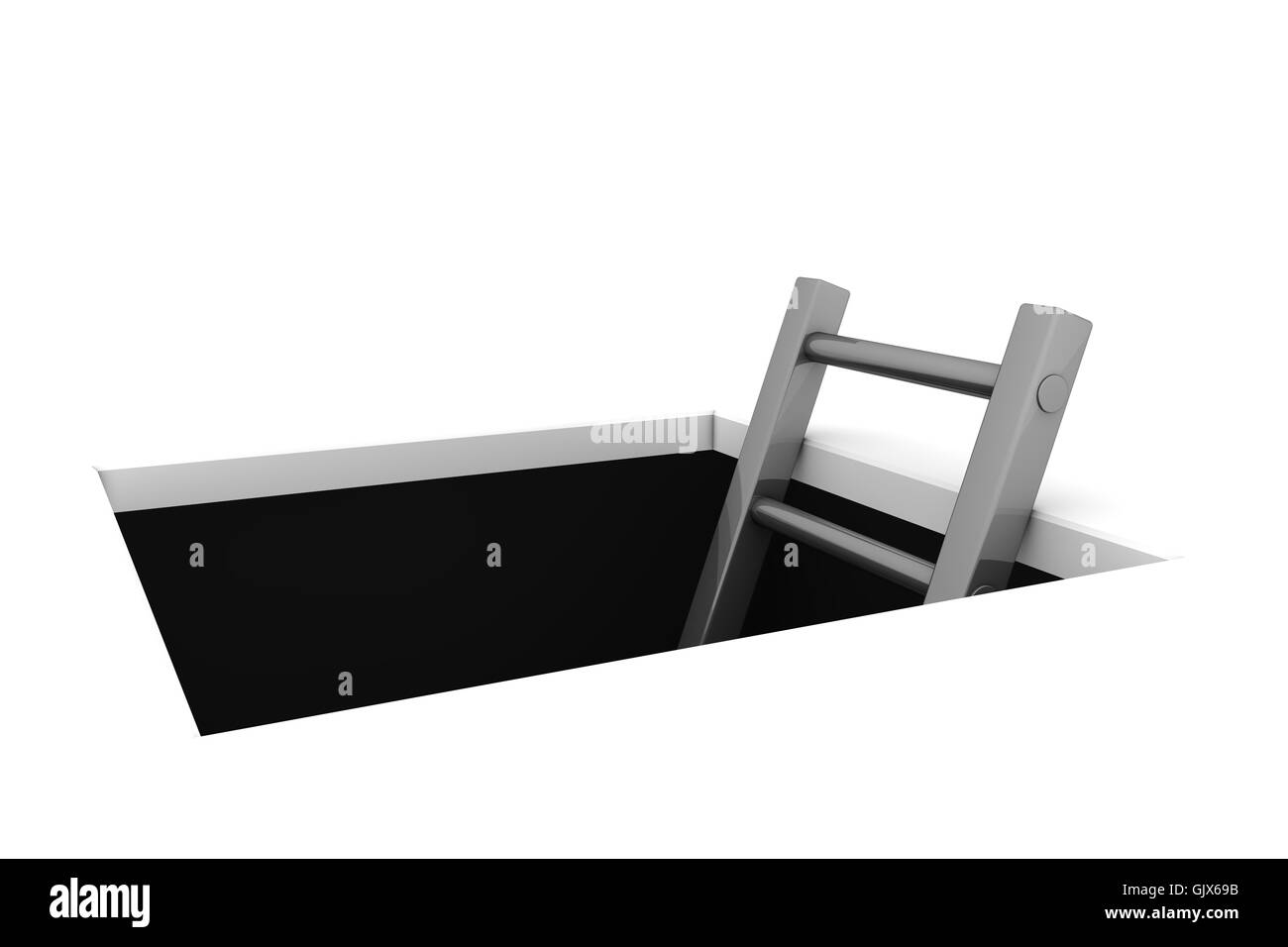 Climb out of the Hole - Shiny Grey Ladder Stock Photo - Alamy
